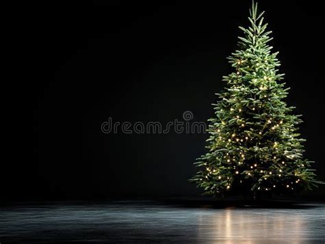 A Small Artificial Christmas Tree In The Dark With Lights On It Stock