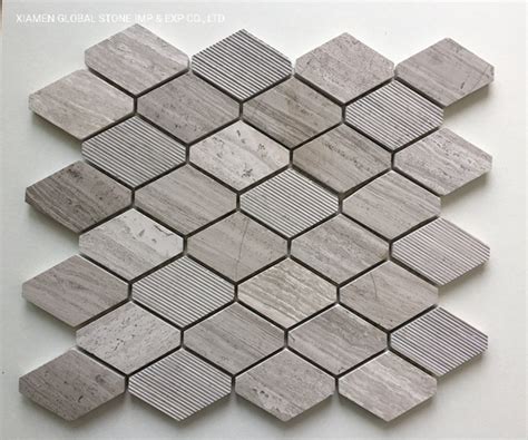 China Grey Wooden Vein Marble Rhombus Shape Mosaic Tiles For Kitchen