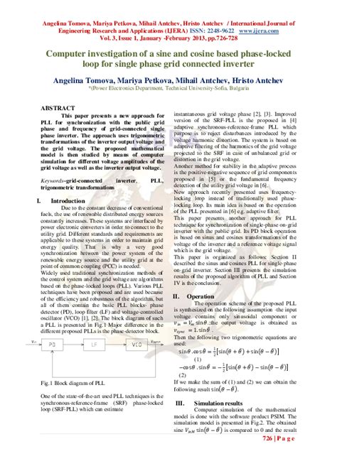 Pdf Computer Investigation Of A Sine And Cosine Based Phase Locked Loop For Single Phase Grid