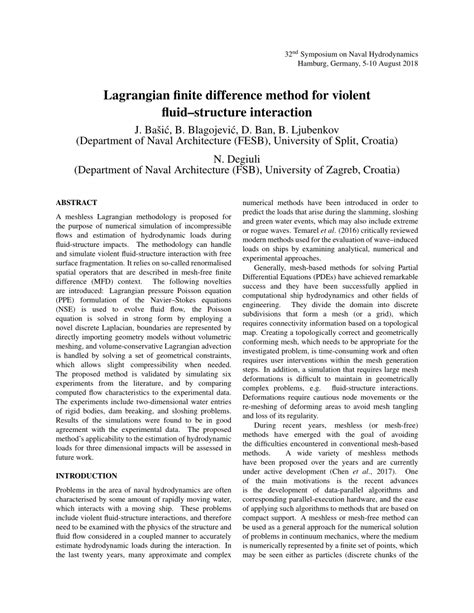 Pdf Lagrangian Finite Difference Method For Violent Fluidstructure