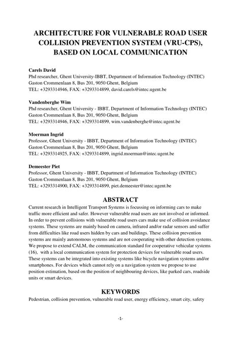 Pdf Architecture For Vulnerable Road User Collision Prevention System