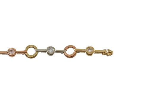 Lovely Design 10k Solid Gold Three Tone Id Circle Cha Gem