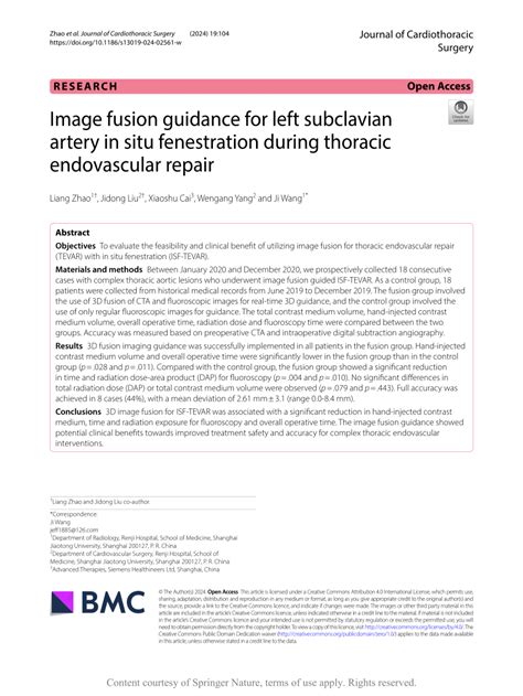 Pdf Image Fusion Guidance For Left Subclavian Artery In Situ Fenestration During Thoracic