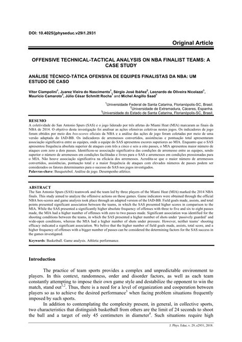 Pdf Offensive Technical Tactical Analysis On Nba Finalist Teams A