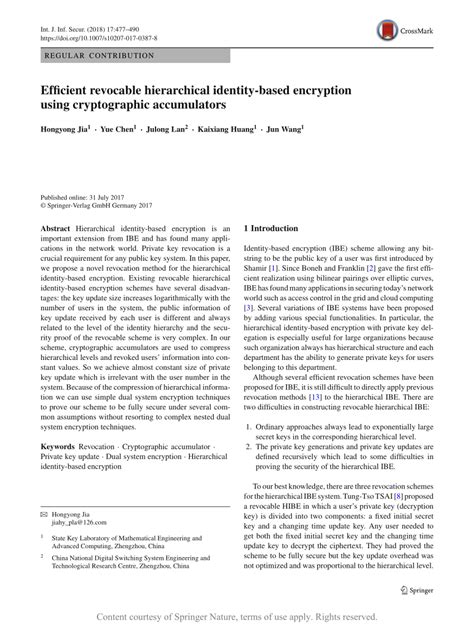 Efficient Revocable Hierarchical Identity Based Encryption Using Cryptographic Accumulators