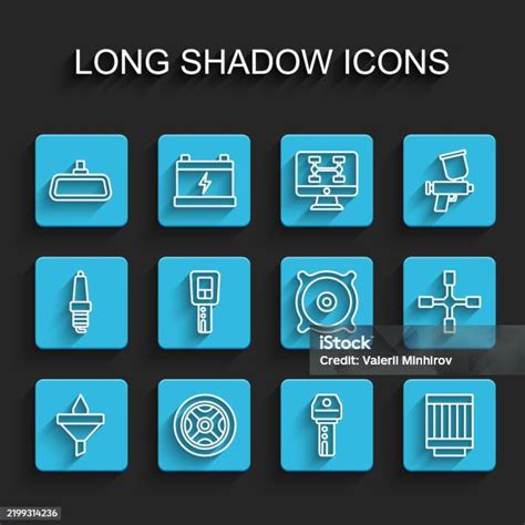 라인 깔때기 및 오일 드롭 자동차 휠 거울 리모컨이 있는 키 에어 필터 휠 렌치 및 오디오 스피커 아이콘을 설정합니다 벡터 거울에 대한 스톡 벡터 아트 및 기타 이미지