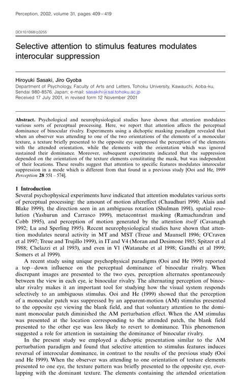 Pdf Selective Attention To Stimulus Features Modulates Interocular