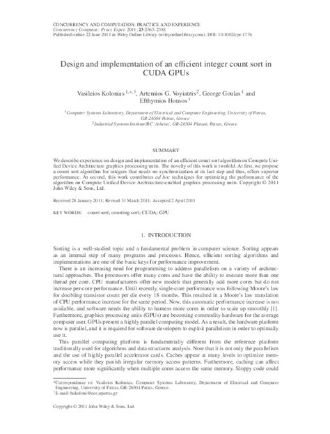 Pdf Design And Implementation Of An Efficient Integer Count Sort In Cuda Gpus