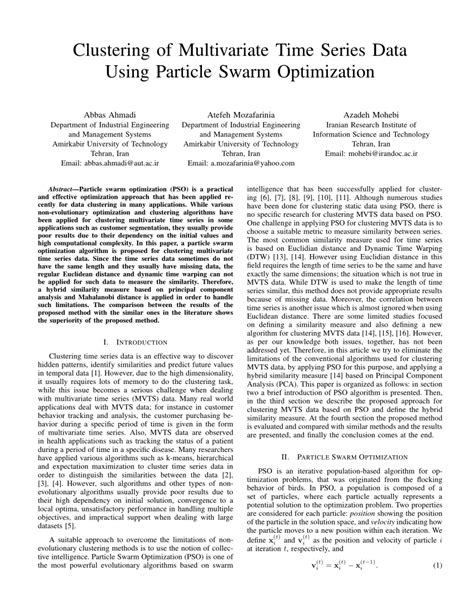 Pdf Clustering Of Multivariate Time Series Data Using Particle Swarm Optimization