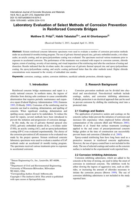 Pdf Laboratory Evaluation Of Select Methods Of Corrosion Prevention In Reinforced Concrete Bridges