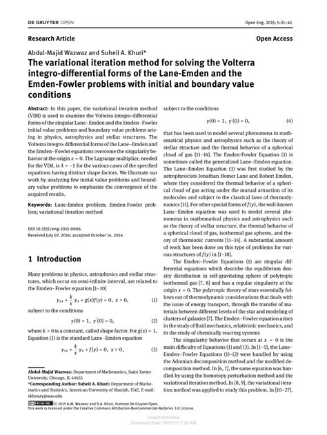Pdf The Variational Iteration Method For Solving The Volterra Integro