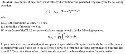 Solved Question In A Turbulent Pipe Flow Axial Velocity