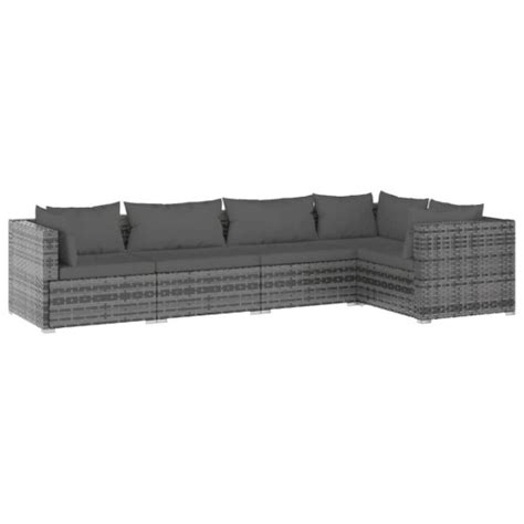 Buy Vidaxl 5 Piece Patio Lounge Set With Cushions Poly Rattan Gray