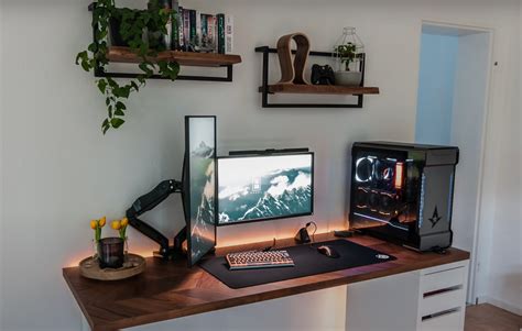 จัดโต๊ะคอม จัดโต๊ะคอม ขาว ดำ ไม้ มีสไตล์