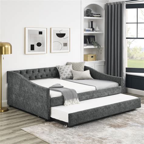 Daybed With Trundle Full Size Daybed With Button Tufted Back And