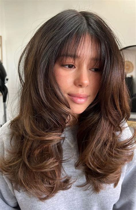 50 Different Styles Of Layered Haircuts Chocolate Brown Layers Wispy Bangs