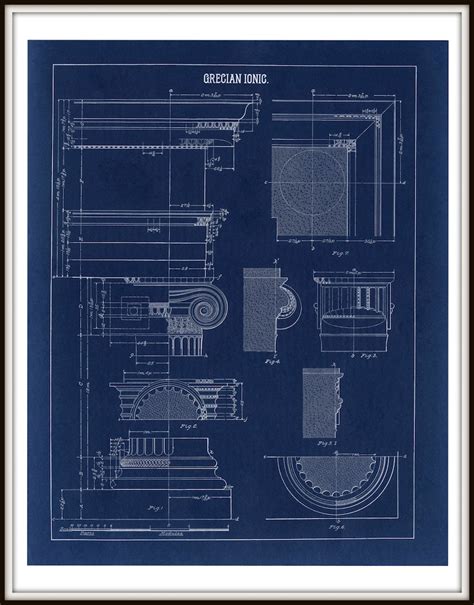 Blueprint Wall Decor Greek Ionic Column Drawing Architecture Etsy