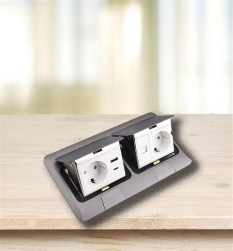 Выдвижная встраиваемая розетка в пол 2 розетки Usb Type C Ethernet Rj 45 Серый купить