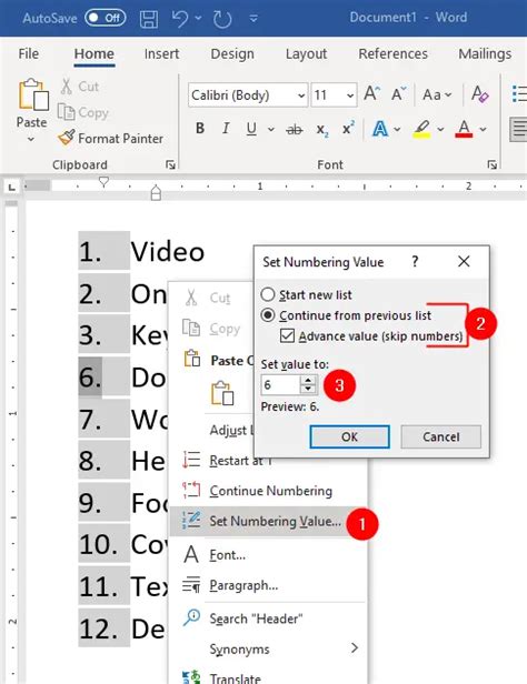 Correct Automatic Numbering In Numbered Lists MS Word