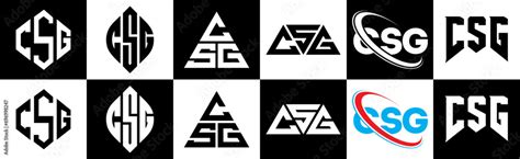 Csg Letter Logo Design In Six Style Csg Polygon Circle Triangle Hexagon Flat And Simple