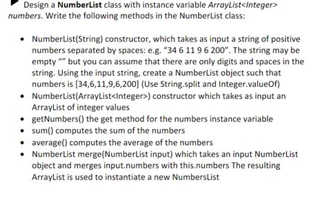 Solved Design A Numberlist Class With Instance Variable