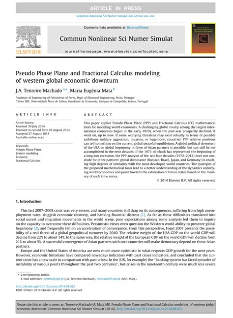 Pdf Pseudo Phase Plane And Fractional Calculus Modelling Of Western Global Economic Downturn”