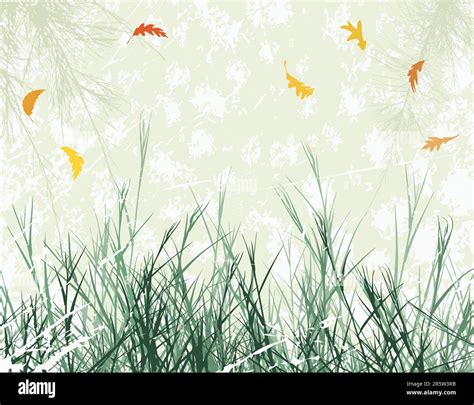 Editable Vector Illustration Of Wintry Vegetation With Wind Blown Leaves As Separate Objects