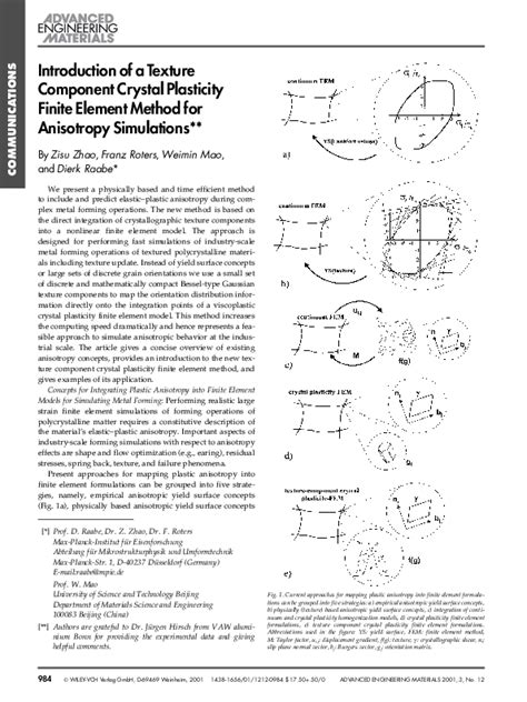 Pdf Introduction Of A Texture Component Crystal Plasticity Finite