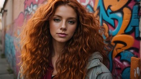 Premium Ai Image Beautiful Ginger Hair Woman On Graffiti Wall