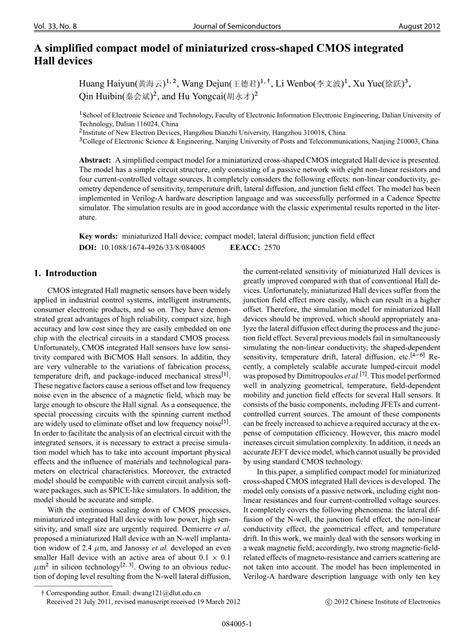 Pdf A Simplified Compact Model Of Miniaturized Cross Shaped Cmos Integrated Hall Devices