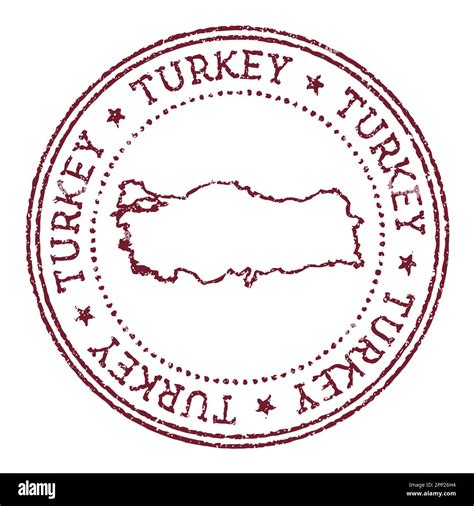 Turkey Round Rubber Stamp With Country Map Vintage Red Passport Stamp