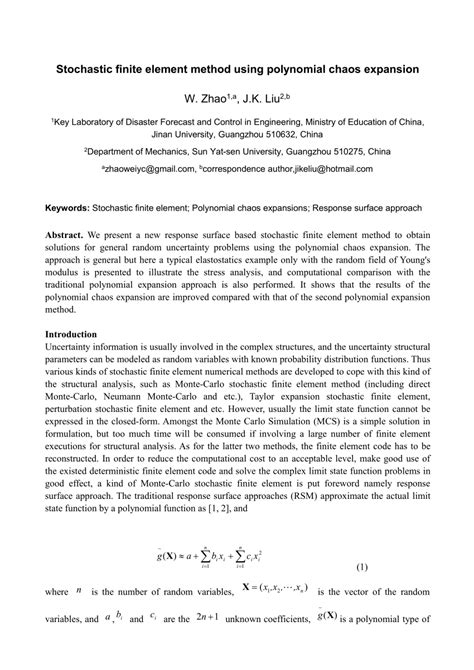 Pdf Stochastic Finite Element Method Using Polynomial Chaos Expansion