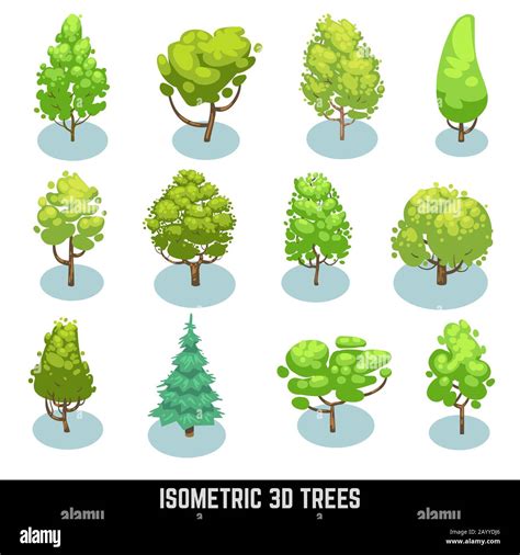 Isometric 3d Trees Landscape Elements Natural Trees Set And Plant