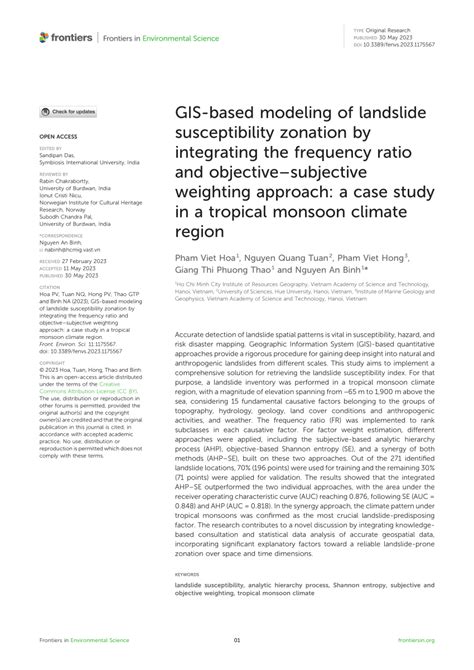 PDF GIS Based Modeling Of Landslide Susceptibility Zonation By Integrating The Frequency Ratio