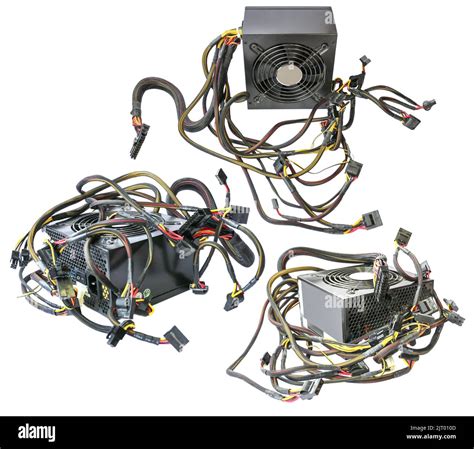 Computer Power Device Supply Unit Perspective With Wires Isolated On White Stock Photo Alamy