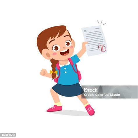 귀여운 어린 소년은 시험에서 좋은 성적을 얻을 수 있기 때문에 행복을 느낀다 교육에 대한 스톡 벡터 아트 및 기타 이미지 교육 귀여운 몸짓 Istock