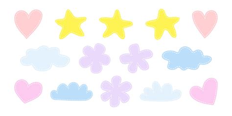 점선으로 다양한 모양의 귀여운 패치를 설정합니다 파스텔 템플릿 점선 패치 별 구름 심장 및 꽃 0명에 대한 스톡 벡터 아트 및 기타 이미지 Istock
