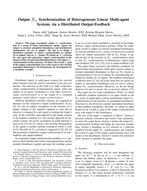 PDF Output H Infty Synchronization Of Heterogeneous Linear Multi Agent Systems Via A