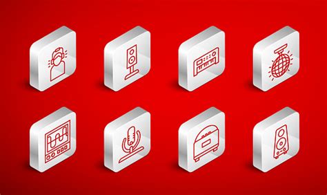 세트 라인 스테레오 스피커 음악 신디사이저 디스코 볼 Man In 헤드폰 마이크 및 오실로스코프 아이콘 벡터 0명에 대한 스톡 벡터 아트 및 기타 이미지 Istock