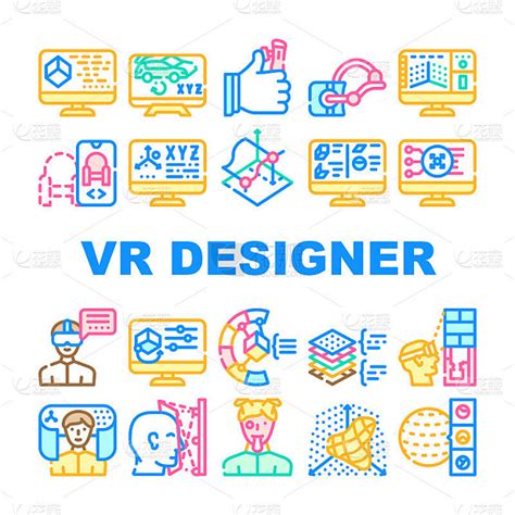 Vr设计师职业集合图标设置向量