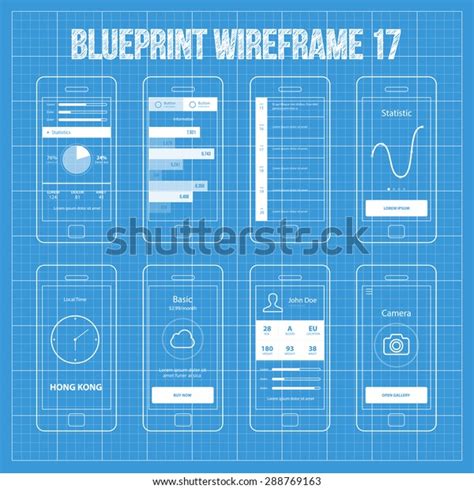 Mobile App Wireframe Ui Kit 17statistics Stock Vector Royalty Free