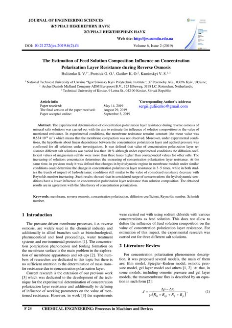 Pdf The Estimation Of Feed Solution Composition Influence On Concentration Polarization Layer