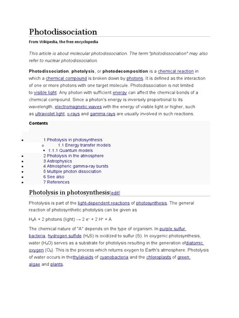 Photolysis Of Water Pdf Photodissociation Photosynthesis