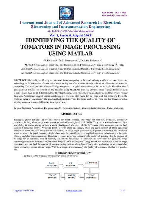 Pdf Identifying The Quality Of Tomatoes In Image Processing Using Matlab