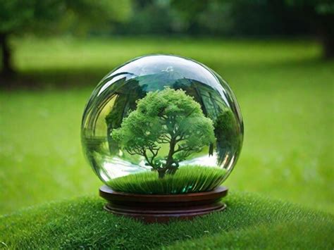 Premium Photo A Glass Globe On A Greenry Grass Background