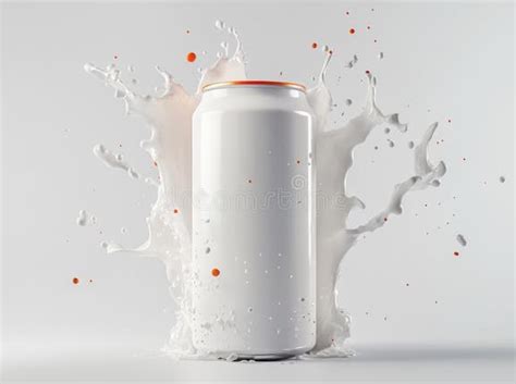 White Beverage Can Surrounded By Splashing Liquid On White Background Stock Image Image Of