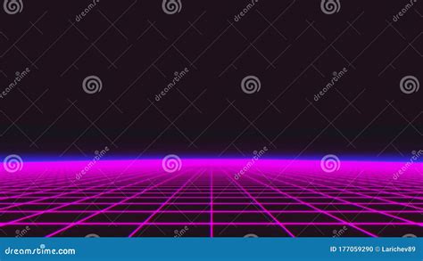 Synthwave Wireframe Net 1980s Retro Futurism Background 3d Rendering Stock Illustration