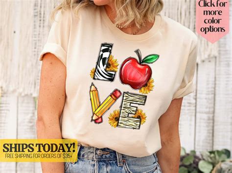 Love Teacher T Shirt Love School Supplies Shirt Love Apple Teacher
