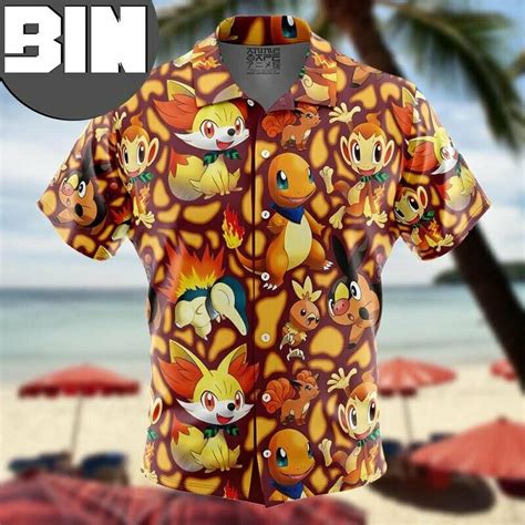 Fire Type Starters Pokemon Anime Hawaiian Shirt Binteez