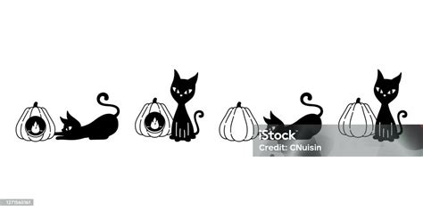 고양이 벡터 할로윈 새끼 고양이 호박 램프 블랙 칼리코 아이콘 로고 기호 유령 캐릭터 만화 낙서 일러스트 디자인 갈고리 발톱에 대한 스톡 벡터 아트 및 기타 이미지 Istock